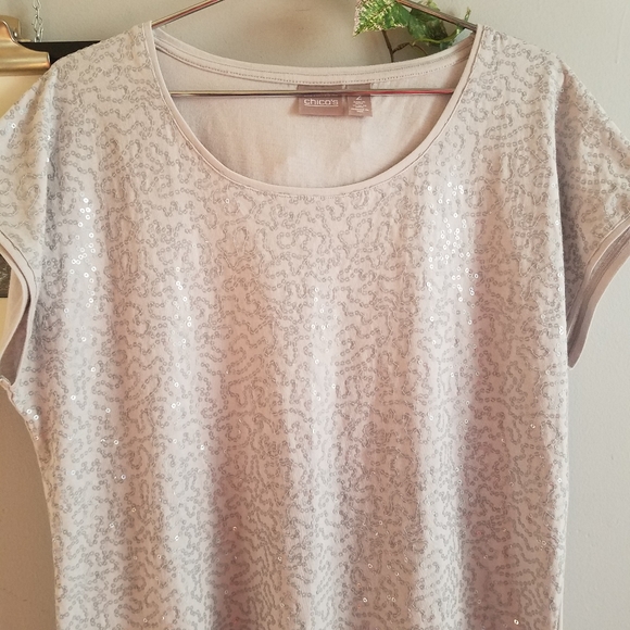 Chico's | Tops | Chicos Short Sleeve Sequin Top 2 Or L | Poshmark